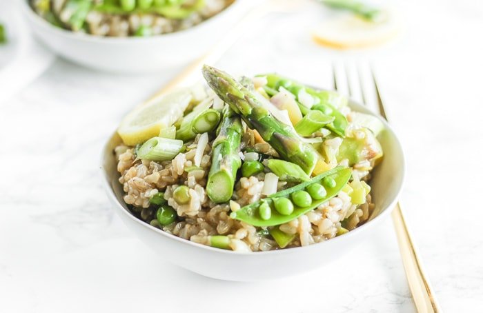 Spring Vegetable Instant Pot Brown Rice Risotto - Lively Table