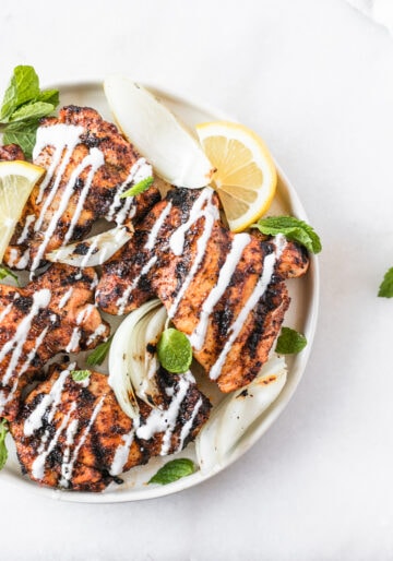 Harissa Grilled Chicken with Lemon Mint Yogurt Sauce - Lively Table