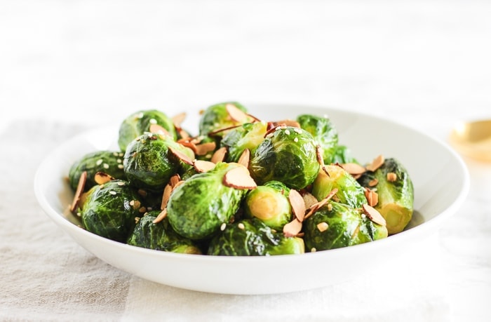 Quick and Easy Sesame Almond Brussels Sprouts - Lively Table