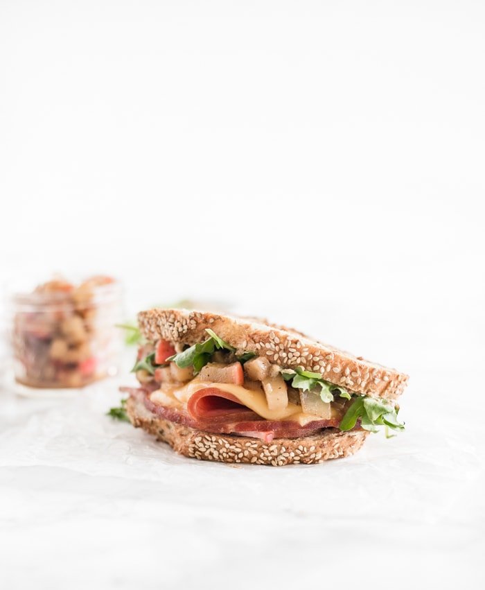 Toasted Ham and Gouda Sandwich with Spicy Apple Chutney
