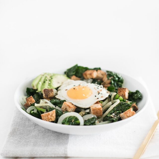 Simple Warm Kale Breakfast Salad - Lively Table