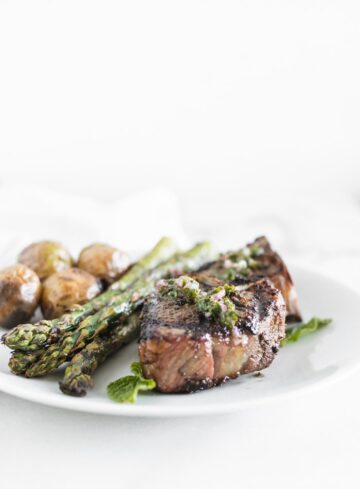 Cumin Rubbed Grilled Lamb Chops with Mint Chimichurri